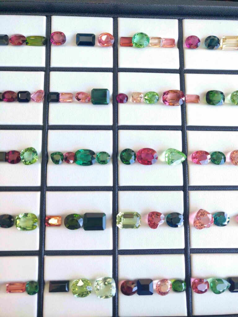 Multi Tourmaline Cabochons, faceted in calibration and faceted