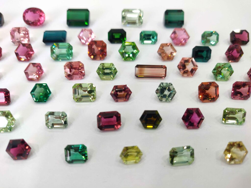 Multi Tourmaline Cabochons, faceted in calibration and faceted
